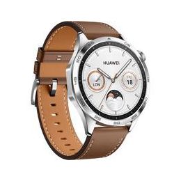 Huawei Watch GT4 46mm (Phoinix-B19L), Smartwatch silber, braunes Lederarmband Display: 3,63 cm (1,43 Zoll) Kommunikation: NFC Armbandlänge: 140 - 210 mm Touchscreen: mit Touchscreen