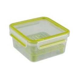 Emsa CLIP & GO Sandwichbox XL 1,3 Liter, Lunch-Box transparent/grün, mit Gittereinsatz für 2. Ebene Fassungsvermögen: 1,3 Liter Set: 1 Dose, 1 Deckel, 1 Schichteinsatz Eigenschaft: mikrowellengeeignet, spülmaschinenfest