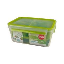 Emsa CLIP & GO Lunchbox XL, Lunch-Box grün/transparent, mit Einsätzen Fassungsvermögen: 2,3 Liter Set: Lunchbox, 4 Einsätze, 2 Deckel Eigenschaft: mikrowellengeeignet, spülmaschinenfest