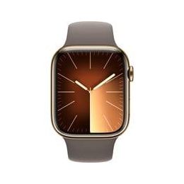 Apple Watch Series 9, Smartwatch gold/braun, Edelstahl, 45 mm, Sportarmband, Cellular Kommunikation: Bluetooth Armbandlänge: 140 - 190 mm Touchscreen: mit Touchscreen