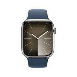 Apple Watch Series 9, Smartwatch silber/blau, Edelstahl, 45 mm, Sportarmband, Cellular Kommunikation: Bluetooth Armbandlänge: 160 - 210 mm Touchscreen: mit Touchscreen