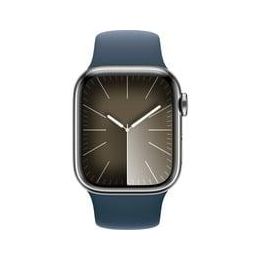 Apple Watch Series 9, Smartwatch silber/dunkelblau, Edelstahl, 41 mm, Sportarmband, Cellular Kommunikation: Bluetooth Armbandlänge: 150 - 200 mm Touchscreen: mit Touchscreen