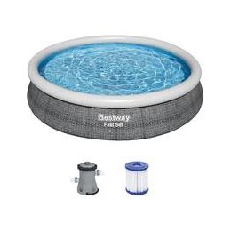 Bestway Fast Set Aufstellpool-Set, Ø 366cm x 76cm, Schwimmbad schiefer, mit Filterpumpe Wasserinhalt: 5.377 Liter Wassertiefe max.: 66 cm Filtersystem: Kartuschenfilter, 1.249 l/h Aufbau: Ablassventil