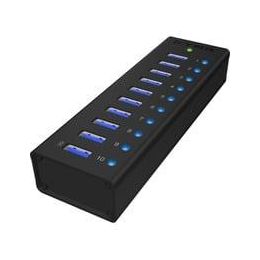 ICY BOX IB-AC6110, USB-Hub schwarz, 10x USB 3.0, inkl. Ladeanschluss