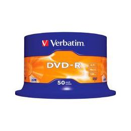 Verbatim DVD-R 4,7 GB, DVD-Rohlinge 16fach, 50 Stück Anzahl der Medien: 50 Stück Verpackung: Spindel Bedruckbar: Nein Verwendung: für DVD-Brenner