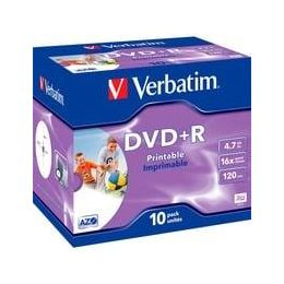 Verbatim DVD+R 4,7 GB, DVD-Rohlinge 16fach, 10 Stück Anzahl der Medien: 10 Stück Verpackung: Jewel Case Bedruckbar: Ja Verwendung: für DVD-Brenner
