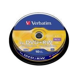 Verbatim DVD+RW 4,7 GB, DVD-Rohlinge 4fach, 10 Stück Anzahl der Medien: 10 Stück Verpackung: Spindel Bedruckbar: Nein Verwendung: für DVD-Brenner