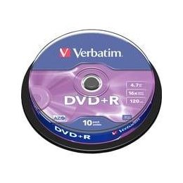 Verbatim DVD+R 4,7 GB, DVD-Rohlinge 16fach, 10 Stück Anzahl der Medien: 10 Stück Verpackung: Spindel Bedruckbar: Nein Verwendung: für DVD-Brenner