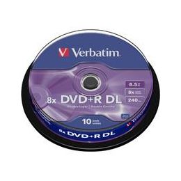Verbatim DVD+R DL 8,5 GB, DVD-Rohlinge 8fach, 10 Stück Anzahl der Medien: 10 Stück Verpackung: Cake Box Bedruckbar: Nein Verwendung: für DVD-Brenner