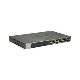 Netgear GS728TPv2, Switch grau Gerätetyp: Switch LAN: 10/100/1000 MBit/s, Auto-MDI/MDIX Anschlüsse: 24x RJ-45 (LAN) gesamt, 24x davon POE-Fähig Power over Ethernet [PoE]: 24x RJ-45 Anschlüsse