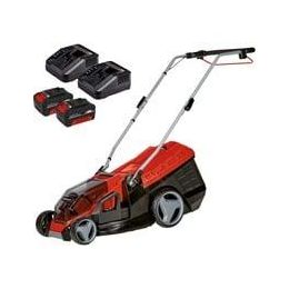 Einhell Akku-Rasenmäher GE-CM 36/36 Li rot/schwarz, 2x Li-Ionen Akku 4,0Ah Leistung: Akku-Betrieb 36Volt, zwei 18V-Akku-Steckplätze Schnittbreite: 36 cm Schnitthöhe: 6-stufig, 25 bis 75 mm Empf. Rasenfläche: bis 400 m²