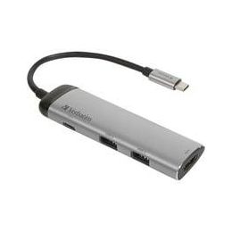 Verbatim USB 3.2 Gen 1 Multiport-Hub, USB-C Stecker > 2x USB-A + USB-C Buchse + HDMI-Buchse, USB-Hub silber/schwarz, PD, Laden mit bis zu 100 Watt