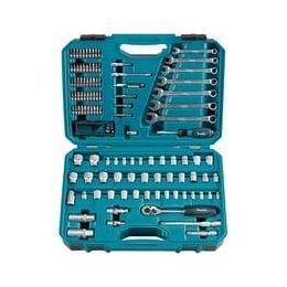 Makita Handwerkzeug-Set E-06616, 120-teilig inkl. Umschalt-Knarre 3/8", Koffer Anzahl Teile: 120 -teilig Werkzeuge: Bits, Knarre, Schraubendreher, Schraubenschlüssel, Steckschlüssel, Steckschlüssel-Einsätze Behälter: Kunststoff-Koffer Profile: Außen-TORX E, Doppel-Sechskant, Innen-Sechskant, Innen-TORX T, Kreuzschlitz (PH), Kreuzschlitz Pozidriv (PZ), Schlitz, Sechskant, Tamper Resistant TOR