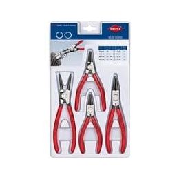 Knipex Sicherungsringzangen-Set 00 20 03 V02 rot, 4-teilig, gerade Anzahl Teile: 4 -teilig Typen: Sicherungsring-Zangen (gerade) Behälter: Kunststoff-Klappbox Material: Chrom-Vanadium