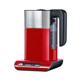 Bosch Wasserkocher Styline TWK8614P rot, 1,5 Liter Leistung: 2.400 Watt Fassungsvermögen: 1,5 Liter Deckel: Öffnen per Knopfdruck Sicherheit: Überhitzungs-Schutz, Abschalt-Automatik, Sicherheits-Verschluss