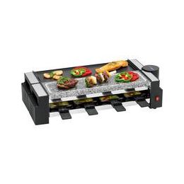 Clatronic Raclette Grill mit heißem Stein RG 3678 schwarz/silber Leistung: 1.200 Watt Grillplatte: Naturgrillstein, Wende Guss-Platte Raclette-Pfännchen: 8 Reinigung: Antihaftbeschichtung, Grill-/Heizplatte abnehmbar