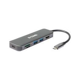 DLink DUB-2327, Dockingstation silber, HDMI, USB-A, USB-C PD, SD- und microSD-Karten