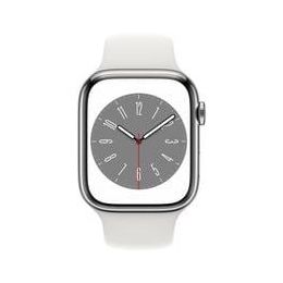 Apple Watch Series 8, Smartwatch silber, 45 mm, Sportarmband, Edelstahl-Gehäuse, LTE Kommunikation: Bluetooth 5.0, NFC Armbandlänge: 140 - 220 mm Touchscreen: mit Touchscreen