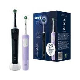Braun Oral-B Vitality Pro D103 Duo, Elektrische Zahnbürste schwarz/lila, Black/Lilac Violet, inkl. 2. Handstück Stufen: 3 Stufen Timer: 2-Minuten-Timer