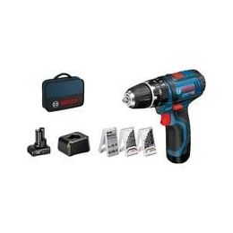 Bosch Akku-Schlagbohrschrauber GSB 12V-15 Professional, 12 Volt blau/schwarz, Li-Ionen Akku 2,0Ah, Li-Ionen Akku 4,0Ah, Bohrer- & Bit-Set Leistung/Spannung: Akku-Betrieb, 12Volt Drehzahl max.: 1.300 U/min Schlagzahl: 19.500 /min Werkzeug-Aufnahme: Schnellspann-Bohrfutter