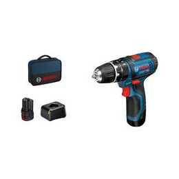 Bosch Akku-Schlagbohrschrauber GSB 12V-15 Professional, 12 Volt, Schlagbohrmaschine blau/schwarz, 2x Li-Ionen Akku 2,0Ah