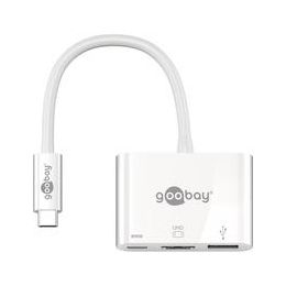 goobay USB 3.2 Gen 1 Multiport-Hub, USB-C Stecker > USB-A + USB-C + HDMI Buchse, USB-Hub weiß, 15cm, PD, Laden mit bis zu 60 Watt Verwendung: Zum schnellen Datentransfer und Laden von Mobilgeräten Anschlüsse: 1x USB-C (Stecker) auf 1x USB-A (Buchse), 1x USB-C (Buchse), 1x HDMI (Buchse) Version: USB 3.2 Gen 1 (5 Gbit/s)