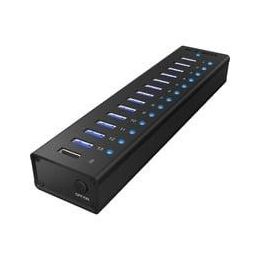 ICY BOX IB-AC6113, USB-Hub schwarz, 13x USB 3.0, inkl. Ladeanschluss