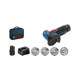 Bosch Akku-Winkelschleifer GWS 12V-76 Professional, 12Volt blau/schwarz, 2x Li-Ionen Akku 2,0Ah Leistung/Spannung: Akku-Betrieb, 12Volt Schleifscheiben: Ø 76 mm