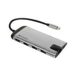 Verbatim USB-C Multiport-Hub, Dockingstation grau, HDMI, USB-A, RJ-45 Geeignet für: MacBook, Notebook, Tablet, Smartphone Anschlüsse: 1x RJ-45, 1x HDMI-Ausgang, 3x USB-A 3.2 (5 Gbit/s), 1x USB-C 3.2 (5 Gbit/s) Stromversorgung: USB-Betrieb Typ: Dockingstation
