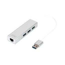 Digitus USB 3.0 3-Port Hub mit Gigabit LAN, USB-Hub wei&szlig;