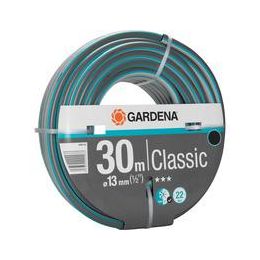 Gardena Classic Schlauch 13mm (1/2") grau/türkis, 30 Meter Schlauchlänge: 30 Meter Durchmesser: 13 mm Wagen/-Halter: Ohne Verwendungszweck: Zum Bewässern von größeren Gärten