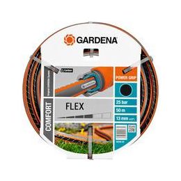 Gardena Comfort FLEX Schlauch 13mm (1/2") schwarz/orange, 50 Meter Schlauchlänge: 50 Meter Durchmesser: 13 mm Wagen/-Halter: Ohne Verwendungszweck: Zum Bewässern von größeren Gärten