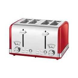 ProfiCook Toaster Vintage PC-TA 1194 rot/chrom, 1.630 Watt, für 4 Scheiben Toast Leistung: 1.630 Watt Kapazität: 4 Scheiben Toast Funktionen: Auftauen, Aufwärmen, Stopp-Taste Ausstattung: Brotzentrierung, Brötchenaufsatz, Krümelschublade