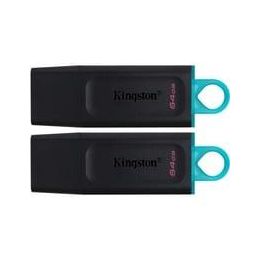 Kingston DataTraveler Exodia 64 GB 2er Pack, USB-Stick schwarz/türkis, USB-A 3.2 Gen 1, 2 Sütck Kapazität: 64 GB Anschluss: USB-A 3.2 Gen 1 (5 Gbit/s) Funktionen: Kappe