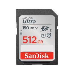 Sandisk Ultra 512 GB SDXC, Speicherkarte schwarz, UHS-I U1, Class 10 Kapazität: 512 GB Geschwindigkeit: Lesen: max. 150 MB/s Speichertyp: SDXC Bus-Schnittstelle: UHS-I, High Speed