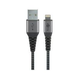 goobay USB 2.0 Adapterkabel, USB-A Stecker > Lightning Stecker grau/silber, 1 Meter, gesleevt, Metallstecker