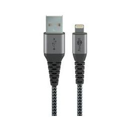 goobay USB 2.0 Adapterkabel, USB-A Stecker > Lightning Stecker grau/silber, 50cm, gesleevt, Metallstecker