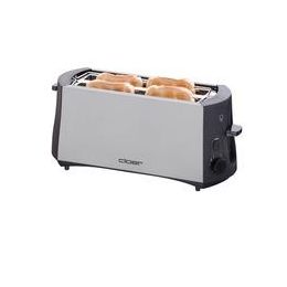 Cloer Toaster 3710 silber/schwarz, 1.380 Watt, für 4 Scheiben Toast Leistung: 1.380 Watt Kapazität: 4 Scheiben Toast oder 2 große Scheiben Bauernbrot Funktionen: Aufwärmen, Liftfunktion, Stopp-Taste Ausstattung: Brotzentrierung, Brötchenaufsatz, Krümelschublade