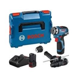 Bosch Akku-Bohrschrauber GSR 12V-35 FC Professional, 12Volt blau/schwarz, 2x Li-Ionen Akku 3,0Ah, mit FlexiClick Aufs&auml;tzen, L-BOXX
