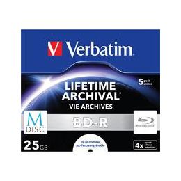 Verbatim BD-R M-Disc 25GB, Blu-ray-Rohlinge 4fach, 5 St&uuml;ck, bedruckbar