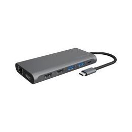 ICY BOX IB-DK4050-CPD, Dockingstation anthrazit, USB-C, HDMI, DisplayPort Geeignet für: PC, Notebook, Tablet-PC, Smartphone Anschlüsse: 1x RJ-45, 1x DisplayPort-Ausgang, 2x HDMI-Ausgang, 2x USB-A 2.0, 2x USB-A 3.2 (5 Gbit/s), 2x USB-C 3.2 (5 Gbit/s) Stromversorgung: USB-Betrieb Typ: Dockingstation