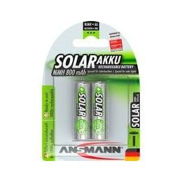Ansmann 800mAh Solar, Akku silber, 2x AA (Mignon) Technologie: Nickel-Metallhydrid-Akku Kapazität: 800 mAh Spannung: 1,2 Volt Anzahl: 2 Stück