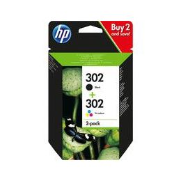 HP Tinte Nr. 302 schwarz + cyan/magenta/gelb (X4D37AE) Typ: Tintenpatrone Druckfarbe: Schwarz, Gelb, Cyan, Magenta Volumen: 190 Blatt (Schwarz), 165 Blatt (Farbe) Geeignet für: Hewlett-Packard