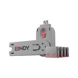 Lindy USB Port Schloss (4 St&uuml;ck) mit Schl&uuml;ssel, Diebstahlschutz pink, Code: PINK