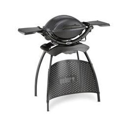 Weber Elektrogrill Q 1400 mit Stand, Dark Grey schwarz/grau, 2.200 Watt, mit Seitentischen Grillrost Material: Gusseisen Leistung: 2.200 Watt Grillfläche: 1.238 cm² Heizart: Elektro