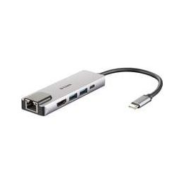 DLink DUB-M520 USB-C Hub mit Ethernet und Powerdelivery, USB-Hub silber