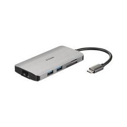 DLink DUB-M810 8-In-1 USB-C Hub, Dockingstation grau, HDMI, USB-C PD, RJ-45
