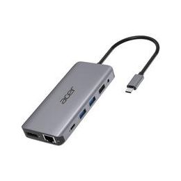 Acer 12-in-1 Type C Dongle, Dockingstation silber, HDMI, USB-A Geeignet für: PC, Notebook Anschlüsse: 1x RJ-45, 1x DisplayPort-Ausgang, 2x HDMI-Ausgang, 2x USB-A 2.0, 2x USB-C 3.2 (5 Gbit/s) Stromversorgung: USB-Betrieb Typ: Dockingstation