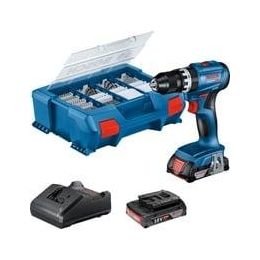 Bosch Akku-Schlagbohrschrauber GSB 18V-45 Professional, 18Volt blau/schwarz, 2x Li-Ionen Akku 2,0Ah, 82-teiliges Zubehör-Set, in L-Case Leistung/Spannung: Akku-Betrieb, 18Volt Drehzahl max.: 1.900 U/min Schlagzahl: 27.000 /min Werkzeug-Aufnahme: Schnellspann-Bohrfutter