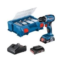 Bosch Akku-Bohrschrauber GSR 18V-45 Professional, 18Volt blau/schwarz, 2x Li-Ionen Akku 2,0Ah, 82-teiliges Zubeh&ouml;r-Set, in L-Case